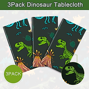 3Pieces Dinosaur Plastic Party Tablecloth,Dinosaur Birthday Table Cover Decorations Disposable Dino Table Cloths Dinosaur Table Cover for Kids Boy Birthday Party Supplies, 54 x 108 Inch (Green)