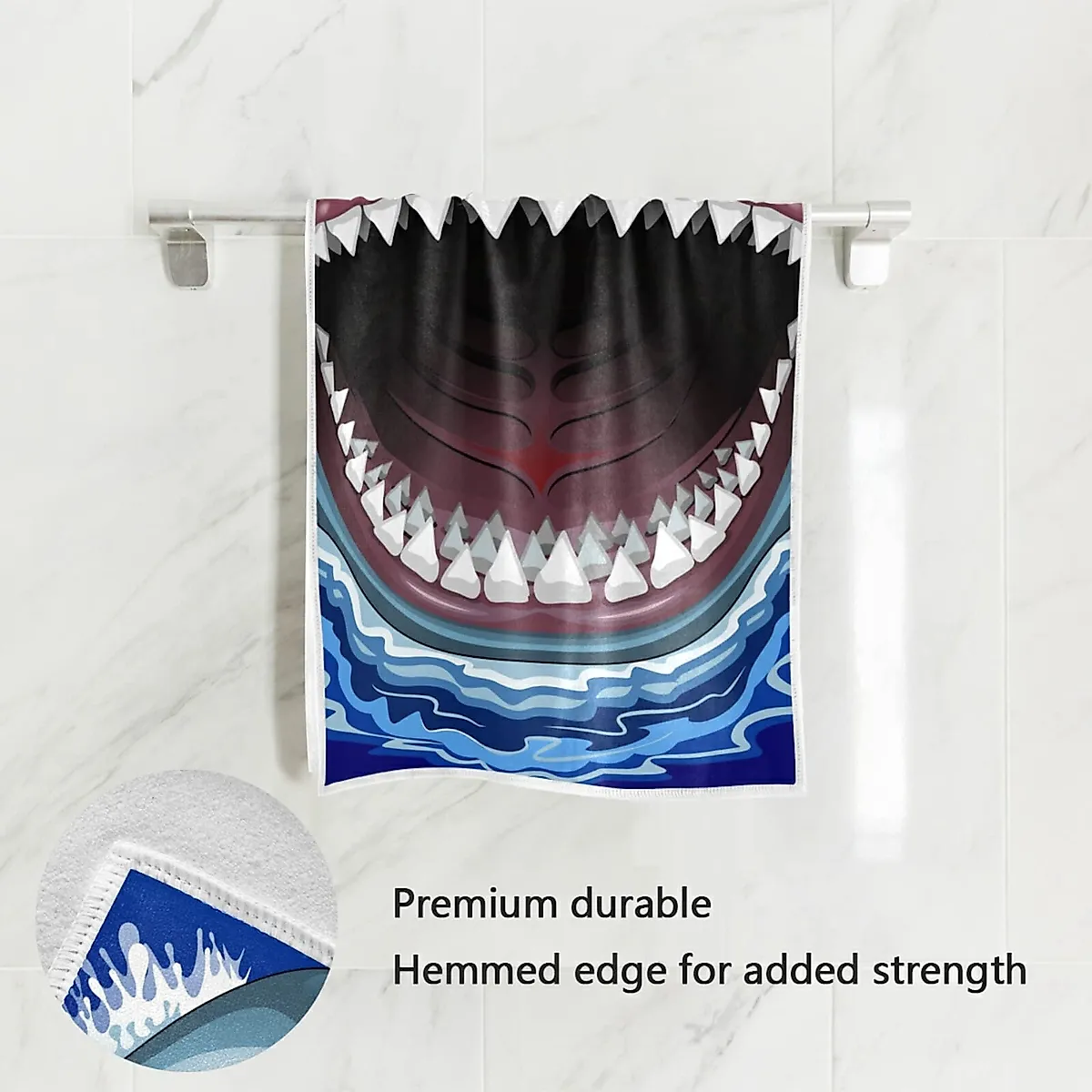 Bolaz Hand Towels Bath Towels for Bathroom Washcloths Face Cloths Cotton Shark Jaws Attack Mouth Animal Decorative Absorbent Soft 30x15in