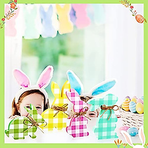 4 Pieces Easter Bunny Table Wooden Signs Bunny Shaped Farmhouse Decor Spring Bunny Wood Tabletop Easter Decorations Easter Bunny Dining Room Table Decor Sign Wood Bunny Decor with Rope (Cute Style)