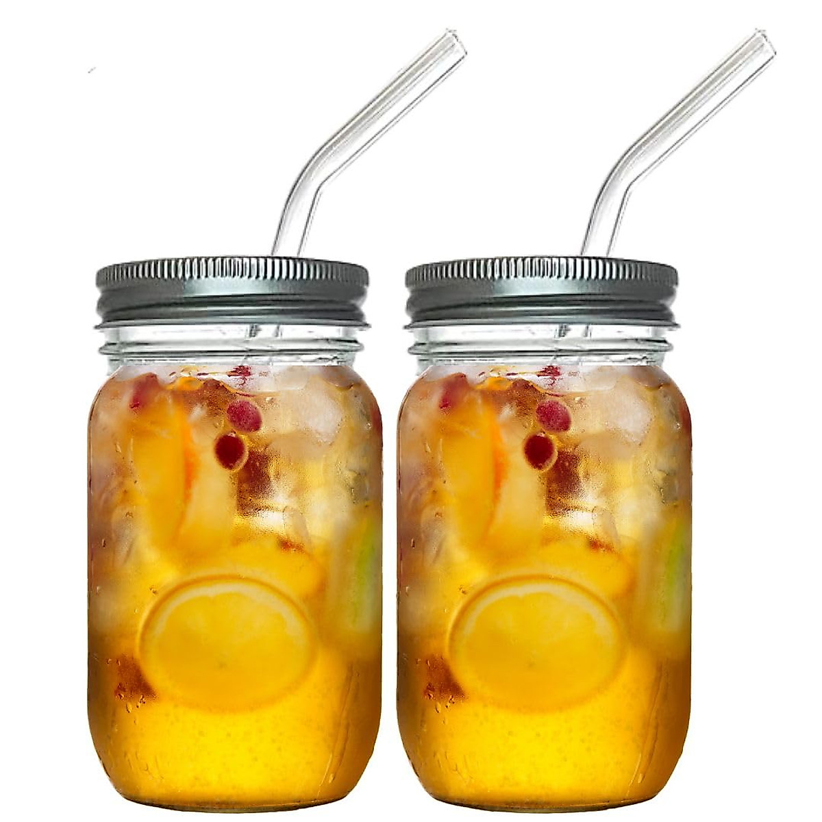 Jarming Collections Home Glass Cups – Mason Jar Drinking Glasses - Mason Jar Cup - Glass Cup With Lids And Straws - 24oz Iced Coffee Cup – Glass Tumbler With Straw And Lid - Ice Coffee Cup (Set of 2)