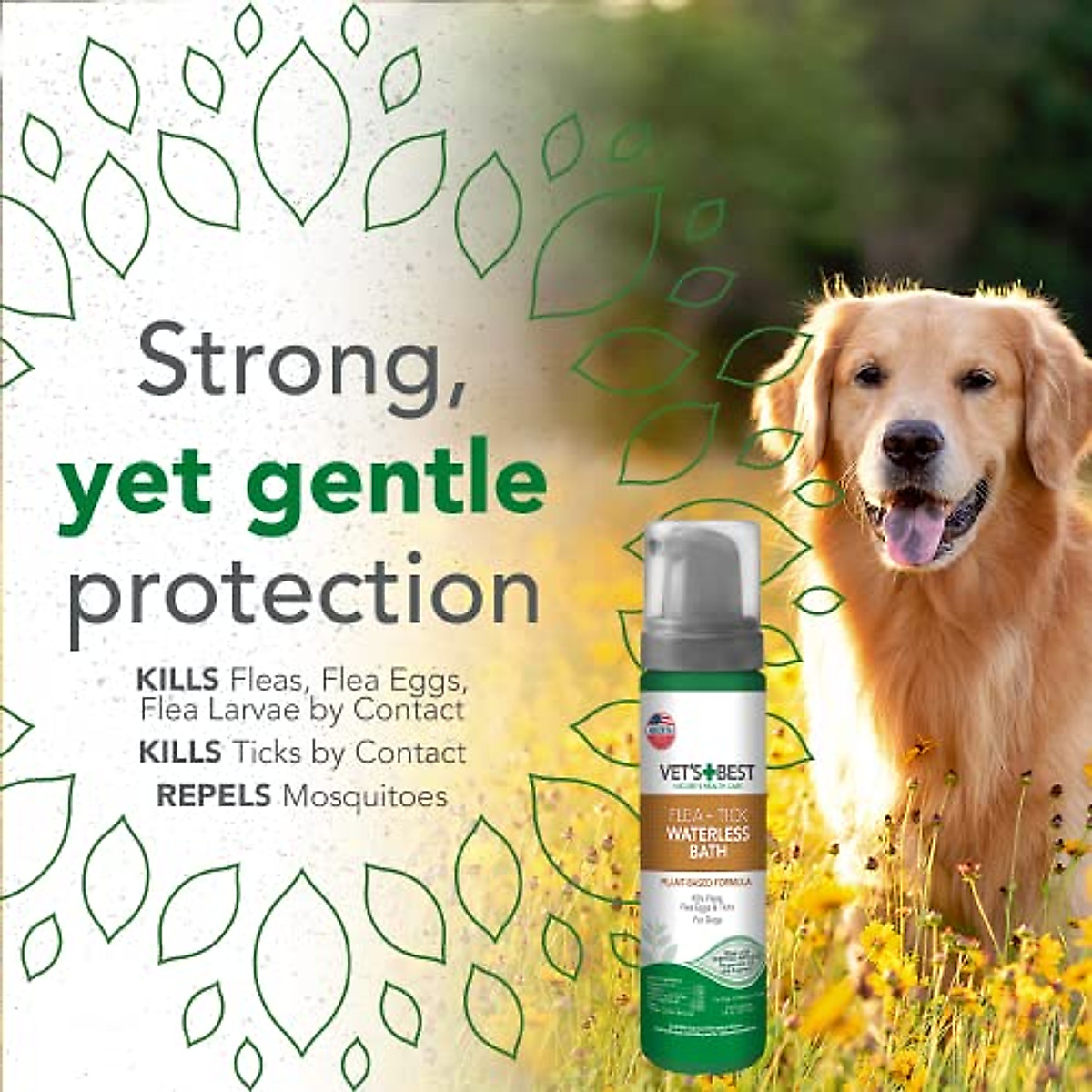 Vet's Best Flea & Tick Waterless Bath Foam for Dogs - Flea-Killing Dry Shampoo for Dogs - Plant-Based Ingredients - Certified Natural Oils - 8 oz