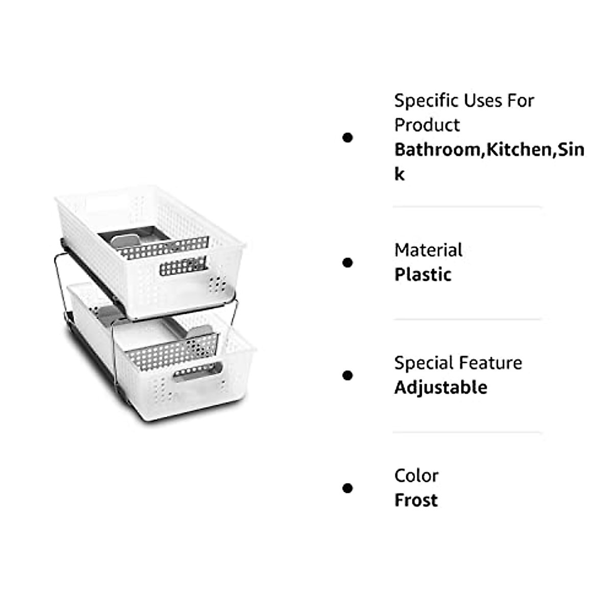 madesmart 2-Tier Organizer, Multi-Purpose Slide-Out Storage Baskets with Handles and Dividers, Frost