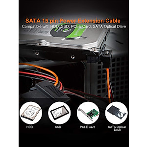 CableCreation SATA Power Cable, [2-Pack] 6-Inch SATA 15 Pin Male to 2xSATA 15 Pin Down Angle Female Power Splitter Cable