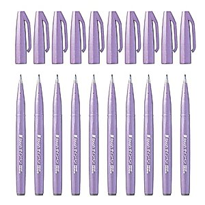 Pentel SES15C-V3X Brush Sign Pen Light Purple Fibre Pen Brush Like Tip Pack of 10