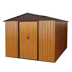 10 x 8 FT Outdoor Storage Shed, Metal Garden Shed with Floor Frame, Large Tool Shed Outdoor Storage with Lockable Sliding Doors & Air Vents, Storage House Waterproof for Backyard, Lawn, Coffee