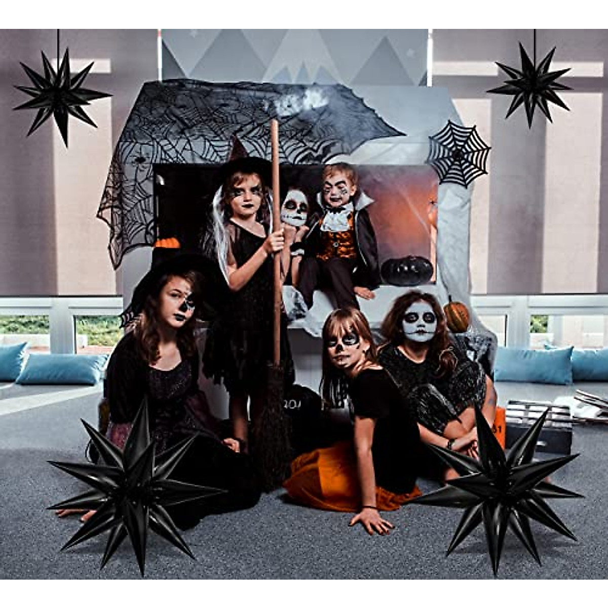 50pcs Black Star Balloons Mylar, Black Spike Explosion Star Foil Balloons Metallic, Black Starburst Cone Point Star Balloons for New Year Eve, Halloween, Graduation, Birthaday, Wedding Decorations