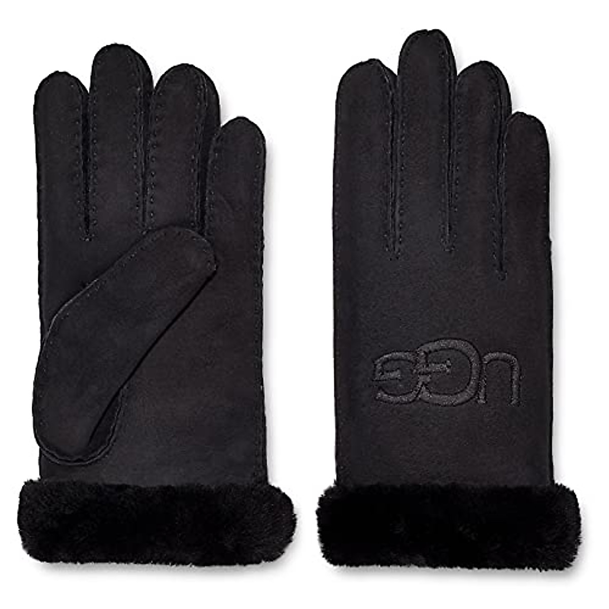 UGG Women's Sheepskin Embroidered Glove, Black, Size Medium