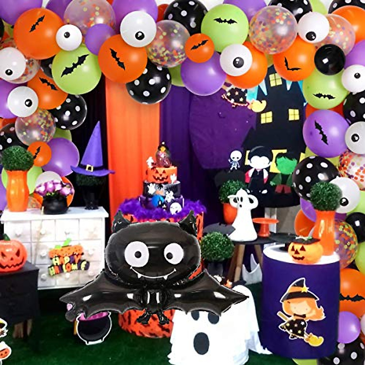 Halloween Balloon Garland Arch Kit for happy BOO Day Parties BOO Bat Foil Balloons 3D Bat Wall Stickers Black Purple Green Orange Halloween Party Decorations Supplies