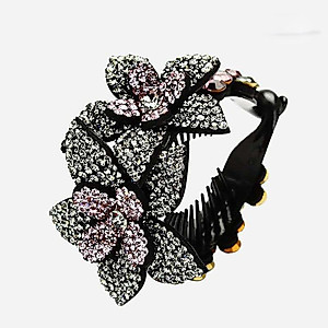 Rhinestone Flower Hair Claw Ponytail Holder Women Hairpin Shark Clip Crab Clips Styling Headwear For Mom(grey)