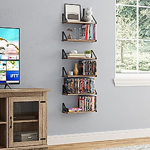brightmaison BGT 17"x4.5" Monza Floating Shelves for Wall, Wall Bookshelf Living Room Decor, Kitchen Shelves, Rustic Floating Shelf Set for Office, Wall Shelves for Bedroom Burnt Set of 6