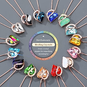 Leafael Rose Gold Plated Necklace for Women: Heart Shaped Dark Amethyst Pink Crystal Center, February Birthstone, Dazzling Cubic Zirconia, Hypoallergenic Chain (18"+2"), Jewelry Gifts for Her