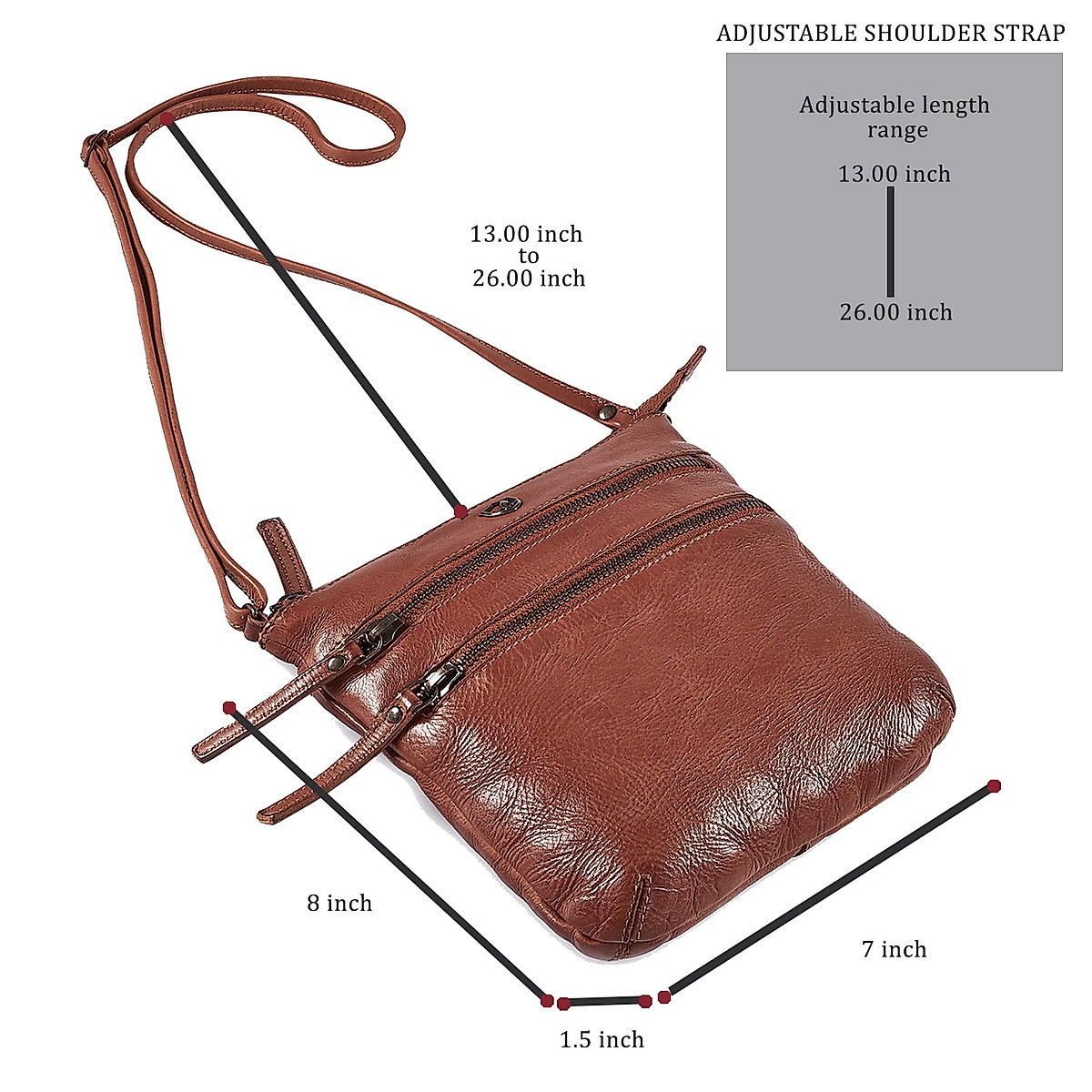 Crossbody Sling Bag for Women Small Real Leather Purse Vintage Travel Crossover Shoulder Bag Handmade (Cognac Washed Vintage)