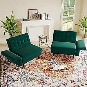 Belffin Velvet Convertible Futon Sofa Bed Memory Foam Futon Couch Sleeper Sofa Green