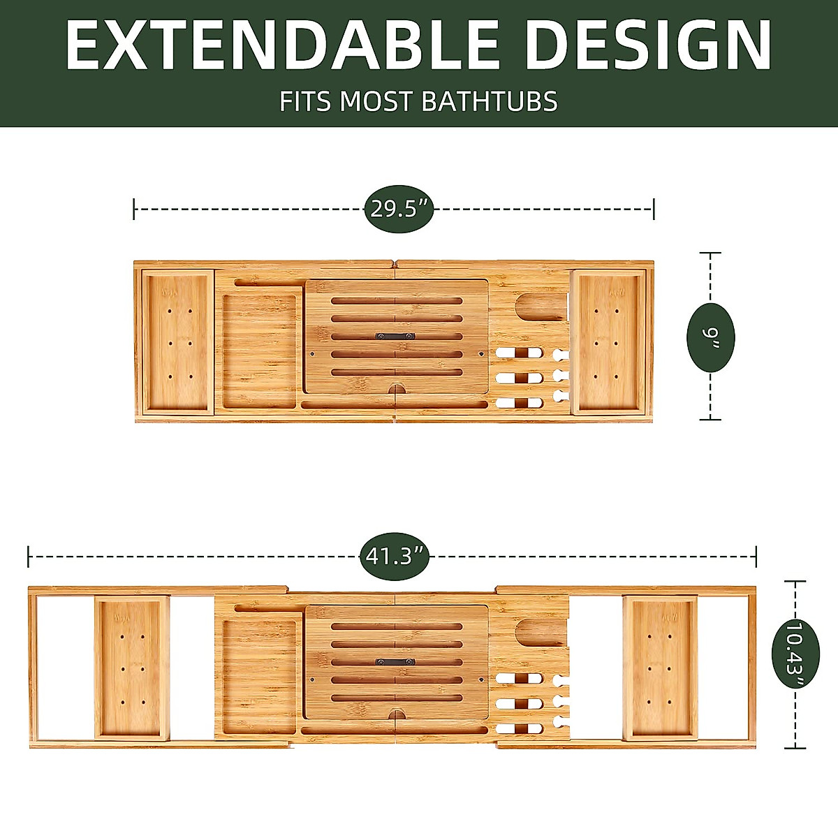 Bathtub Tray, Ohuhu Premium Bamboo Bathtub Caddy Tray Expandable Foldable Bath Tray with Anti-Slip Grips Soap Wine Phone Holder
