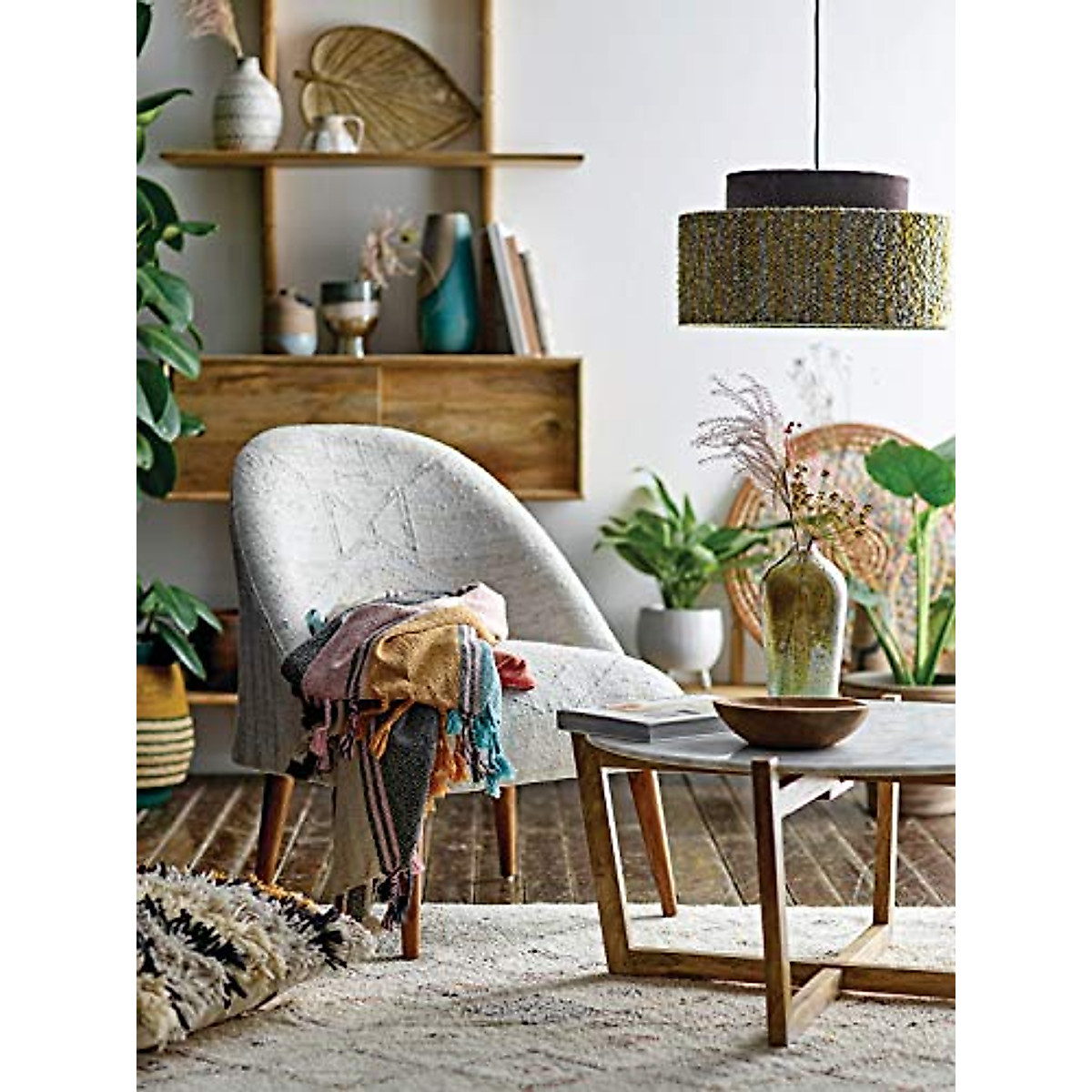 Creative Co-Op DF2410 60" L x 50" W Recycled Cotton Blend Striped Braided Fringe Throw, Multicolor