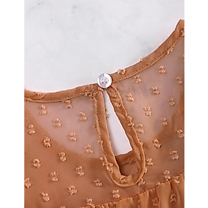 Glaoly Flower Girl Dress Summer A-Line Brown Ruffle Swiss Dot Mesh Flowy Chiffon Long Sleeve Princess Toddler Dress 5-6T