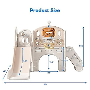 Toddler Slide, 8 in 1 Toddler Indoor Outdoor Playset with Slide, Climber, Basketball Hoop and Ball, Tunnel Crawl, Telescope and Storage Space, Kids Playground Sets for Backyards & Indoor (Coffee)