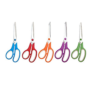 Multipurpose Scissors ,Stainless Steel Comfort Grip Handles，Sturdy Sharp Scissors for Office Home School Sewing Fabric Craft Supplies,Pack of 5，Right/Left Handed