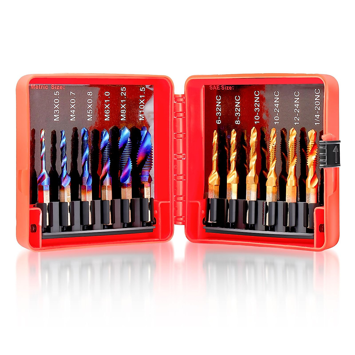 ColumPRO 12PCS Titanium Drill and Tap Combination Bits Set, 1/4” Hex Shank 3-in-1 Blue Coated Spiral Screw Tapping Multi-Function Bit for Drilling, Tapping and Countersinking (Metric&SAE)