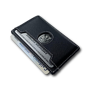 2 Card Minimalist Wallet for Men & Women - Genuine Leather Ultra Thin Black Credit Card Holder - Compatible with American Express Platinum