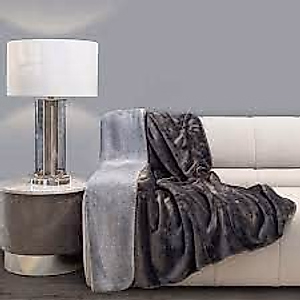 Mon Chateau Luxury Collection Reversible Contrast Stitch Tan Beige Throw Blanket 60"x70" (152cmx177cm) (Gray)