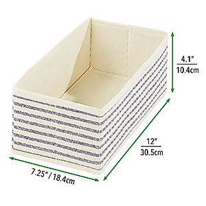 mDesign Soft Fabric Dresser Drawer and Closet Storage Organizer Bin for Bedroom - Holds Lingerie, Bras, Socks, Leggings, Clothes, Purses, Scarves, Lido Collection - 4 Pack - Natural/Blue Stripe