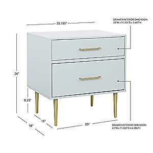 Linon Modern Ice Blue Gold Hardware Lennon Two Drawer Nightstand