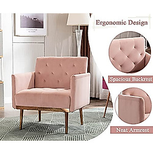 SLEERWAY Modern Velvet Single Sofa Chair, Upholstered Accent Living Room Chair, Comfy Armchair with Rose Golden Metal Legs, Tufted Chair for Reading or Lounging (Pink)