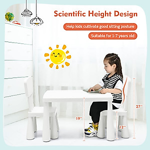 COSTWAY 3-Piece Kids Table and Chairs Set, Lightweight Plastic Children Activity Center for Reading, Writing, Painting, Snack Time, Kids Furniture Art Study Desk & Chairs Set for Ages 1-7 (White)