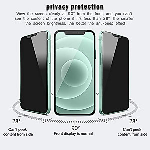 QHOHQ 2 Pack Privacy Screen Protector for iPhone 12 6.1" with 2 Packs Camera Lens Protector,Full Screen Tempered Glass Film,9H Hardness Anti-Shatter, Anti Spy, Touch Sensitive - Case Friendly