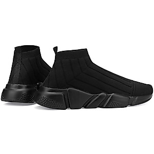 Santiro Mens Running Shoes Casual Slip on Shoes Breathable Walking Athletic Tennis Shoes Lightweight Knit Sock Sneakers for Men All Black 12 US