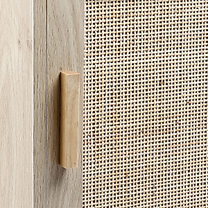 Finnhomy Tall Nightstands Set of 2, Night Stand, Bedside Table Set of 2 with Drawer and Shelf, Hand Made Rattan Decorated Doors, Nightstands with Storage for Bedroom, Natural, 2 Pack