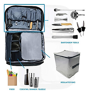 Outdoor Cocktail Travel Set,SKY FISH 13 -Pieces Bartender Kit Including Bar Tools and Insulated Bag for Travel, Camping and Picnic
