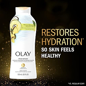 Olay Fresh Outlast Paraben Free Body Wash with Rejuvenating Notes of Pineapple and Coconut Water, 22 fl oz, Pack of 4