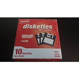 Staples 3.5" Formatted Diskettes, IBM DS-HD, Black, Pack of 10