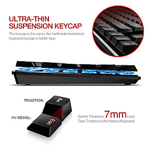 Mechanical Keyboard HAVIT RGB Backlit Wired Gaming Keyboard Extra-Thin & Light, Kailh Latest Low Profile Blue Switches, 104 Keys N-Key Rollover HV-KB395L (Black) (Renewed)
