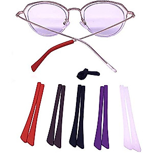 Eyeglass End Tips, 10 Pairs Silicone Anti-Slip Ear Sock Pieces Tube Sleeve Eyewear Soft Replacement Tips ONLY for Thin Slim Flat Wire Eyeglass Sunglasses Legs - 5 Colors