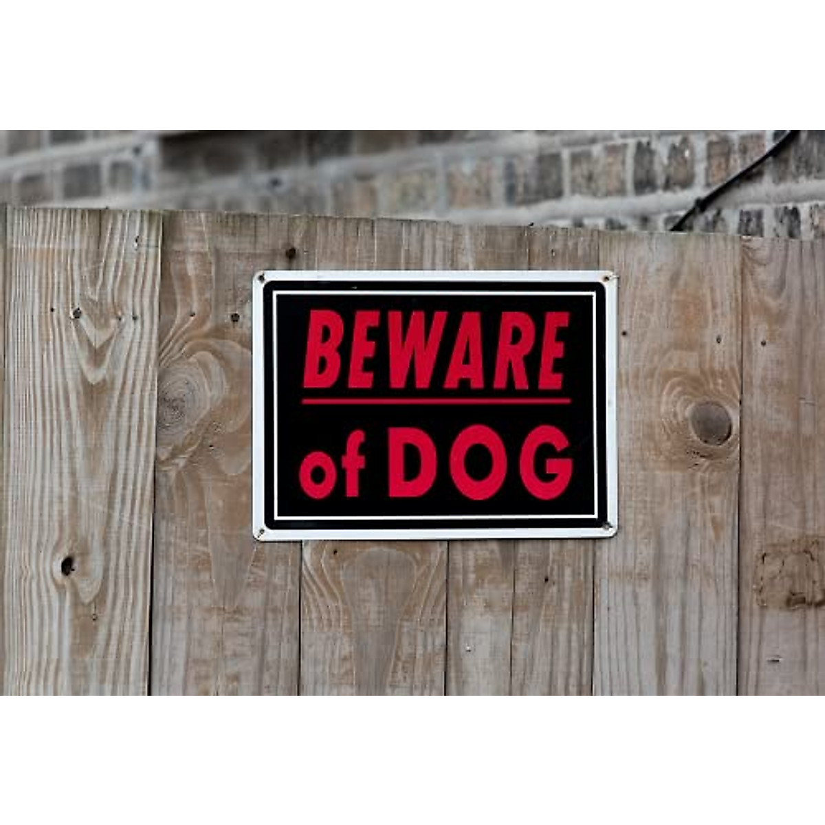 Beware of Dog Sign Meta 14x10 inch Rust Free Aluminum, UV Printed, Easy to Mount Weather Resistant for Fence (4 Pack)