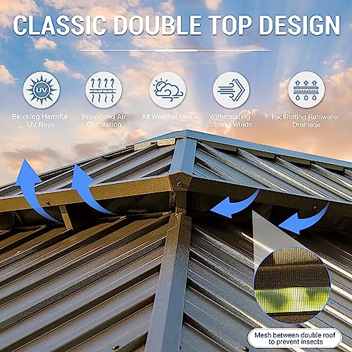 12' x 20' Hardtop Gazebo Outdoor Aluminum Gazebos with Galvanized Steel Double Canopy for Patios Deck Backyard,with Curtains&Netting by domi outdoor living Brown