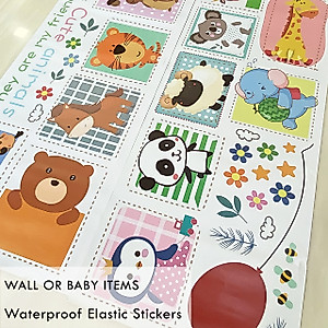 Waterproof Kids Wild Safari Animal Wall Stickers - Bathroom Mirror or Window - Peel & Stick Jungle Theme Unisex Wall Decals for Baby's & Kids Room, Nursery, Classroom, Playroom & Party Decorations