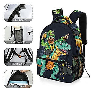 MEIKKO Green Dinosaur Backpack Saint Patrick's Day Leprechaun Large computer Bags with Chest Strap,Lightweight Casual Daypack for Women Men Hiking Travel Work and Business 16 Inch