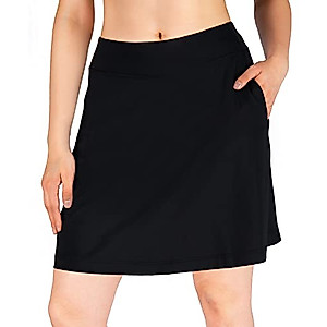 Yogipace Women's 4 Pockets UV Protection 17" Long Tennis Running Skirt Athletic Golf Skort Black Size L