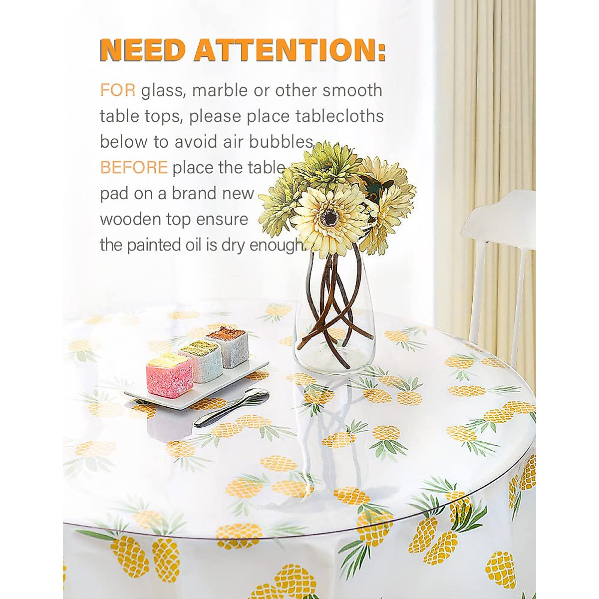 VeeCano 54 Inch Round Clear PVC Table Protector Kitchen Countertop Cover Protector Waterproof Table Cover Rectangle Plastic Tablecloth Vinyl Non Slip Oblong for Circle Coffee Dining Table 1.5mm Thick