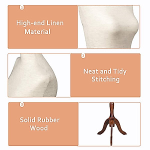 Bonnlo Upgraded Female Dress Form, Mannequin Torse Body with Adjustable Rubber Wood Stand for Dress Jewelry Display (White, 6-8)