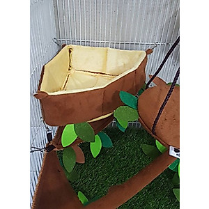 HOT! 7 Pcs/Set Cute Sugar Glider Hamster Marmoset Squirrel Chinchillas Small Pet Hanging Log + Edge Corner Light Brown Cage Set Forest Pattern Get Free 1 Small Pet Treats, PB's REPUBLIX