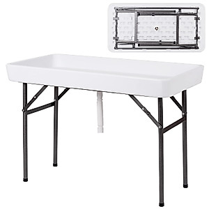 Giantex Folding Ice Table with Drain, 4 ft Portable Cooler with Removable Skirt, No Assembly, Fill and Chill Table for Food Drink Beverage, Foldable Party Ice Bin for Camping BBQ Outdoor