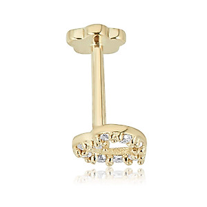 AVORA 14K Yellow Gold Simulated Diamond CZ Open Heart Cartilage Piercing Flat Back Earring Body Jewelry (18 Gauge)