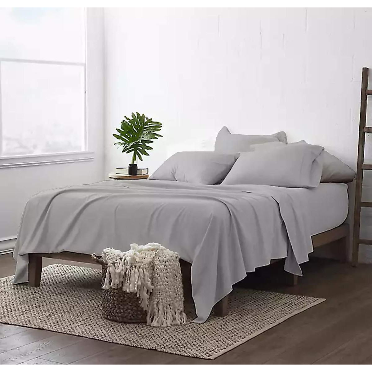 MGPS 100% Real Certified Organic Cotton Bedsheet Set, Full Size 6 Piece 800-Thread-Count Sheet Set, [1 Fitted + 1 Flat + 4 Pillowcases], Extra 30" Deep Pocket - Light Grey