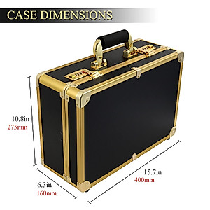 Kinglioncase Barber Case Clipper Bag Gold, Hair Kit Tool Box Aluminum Organizer with Portable Handle and Secure Numlock for Scissors, Clippers, Barber Supplies 15.7" x 12" x 6.1"