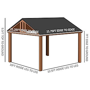 BHVXW 12' x 11' Hardtop Gazebo with Wood Frame and Waterproof Asphalt roof, Gazebo Canopy for Garden, Patio, Backyard